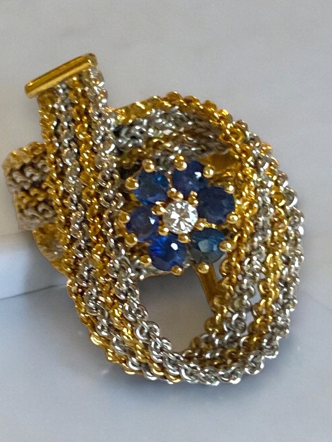 GORGEOUS 18k Two Tone Gold Chain Link Diamond and Sapphire BOLD ...