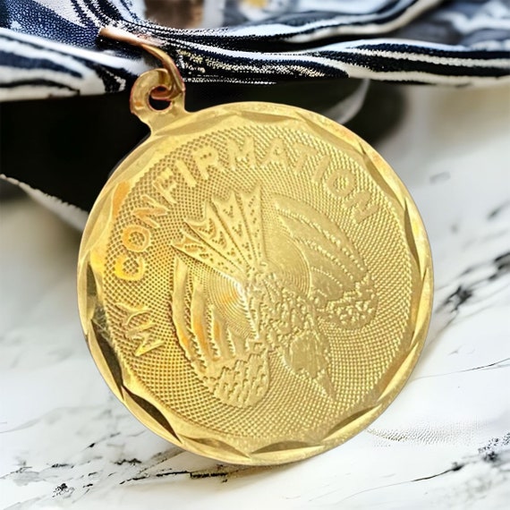 VINTAGE 14K Yellow Gold CONFIRMATION Medal Religious … - Gem