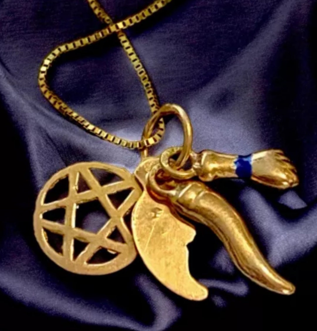 Vintage 14k Yellow Gold GOOD LUCK PROTECTION Charms Pendant 18 Necklace ...
