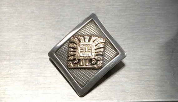 VINTAGE Large 18K Gold and Sterling Silver Pin Brooch - Gem