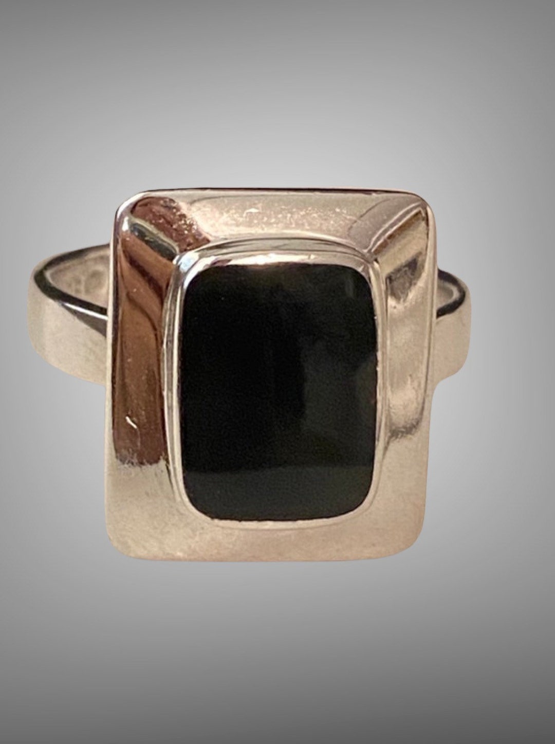 Vintage Sterling Silver Rectangular Onyx Ring Size 8 BEAUTY - Etsy