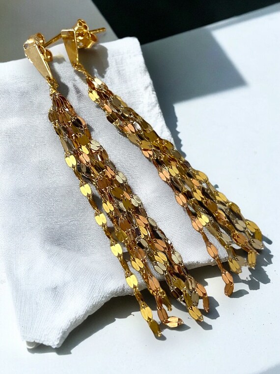 Beautiful 14k TRI COLOR Gold Chain Dangle 2.25 Earrings Etsy