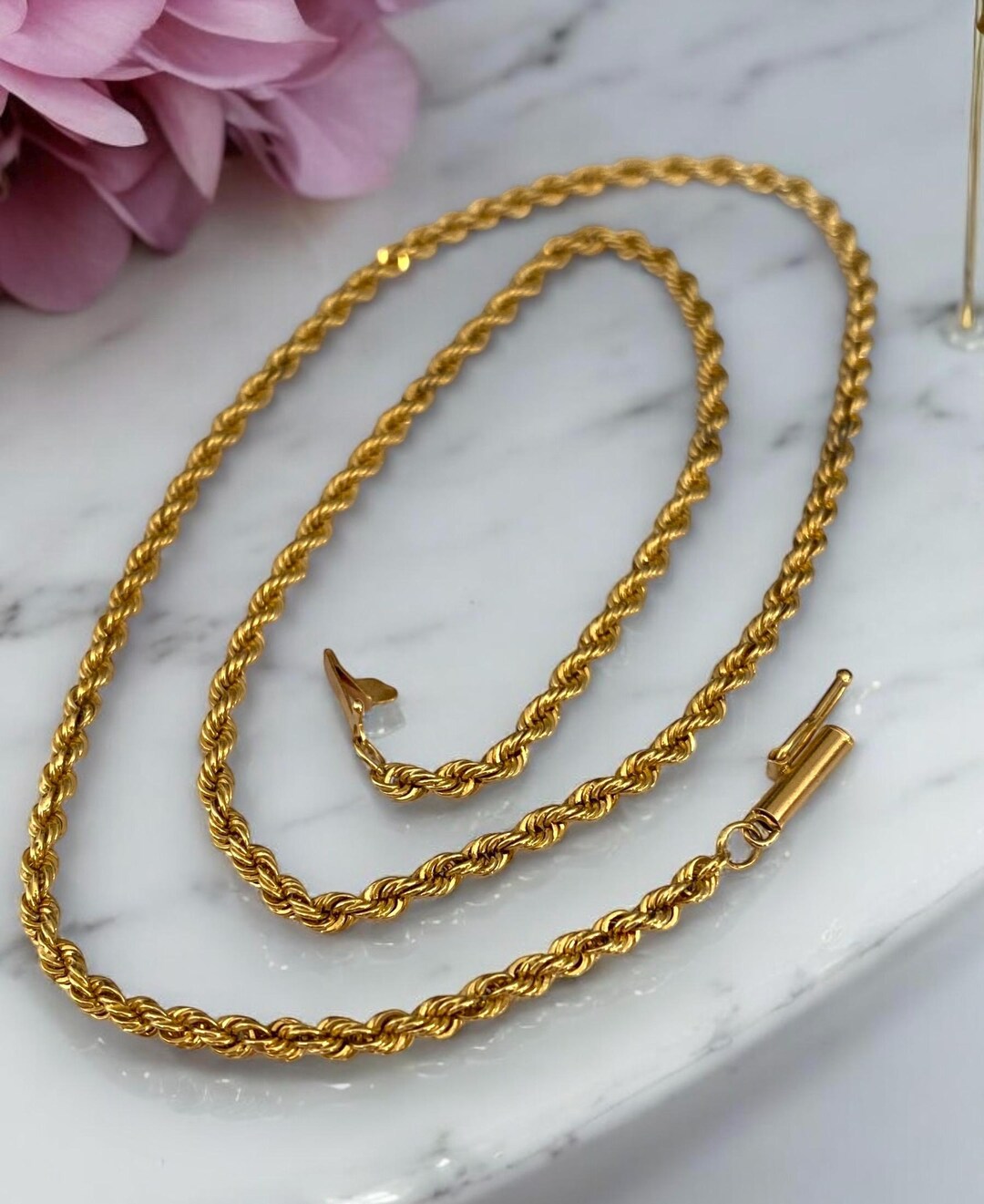 Vintage 14K Italian SOLID Yellow Gold ROPE CHAIN 16” Necklace Beauty ...