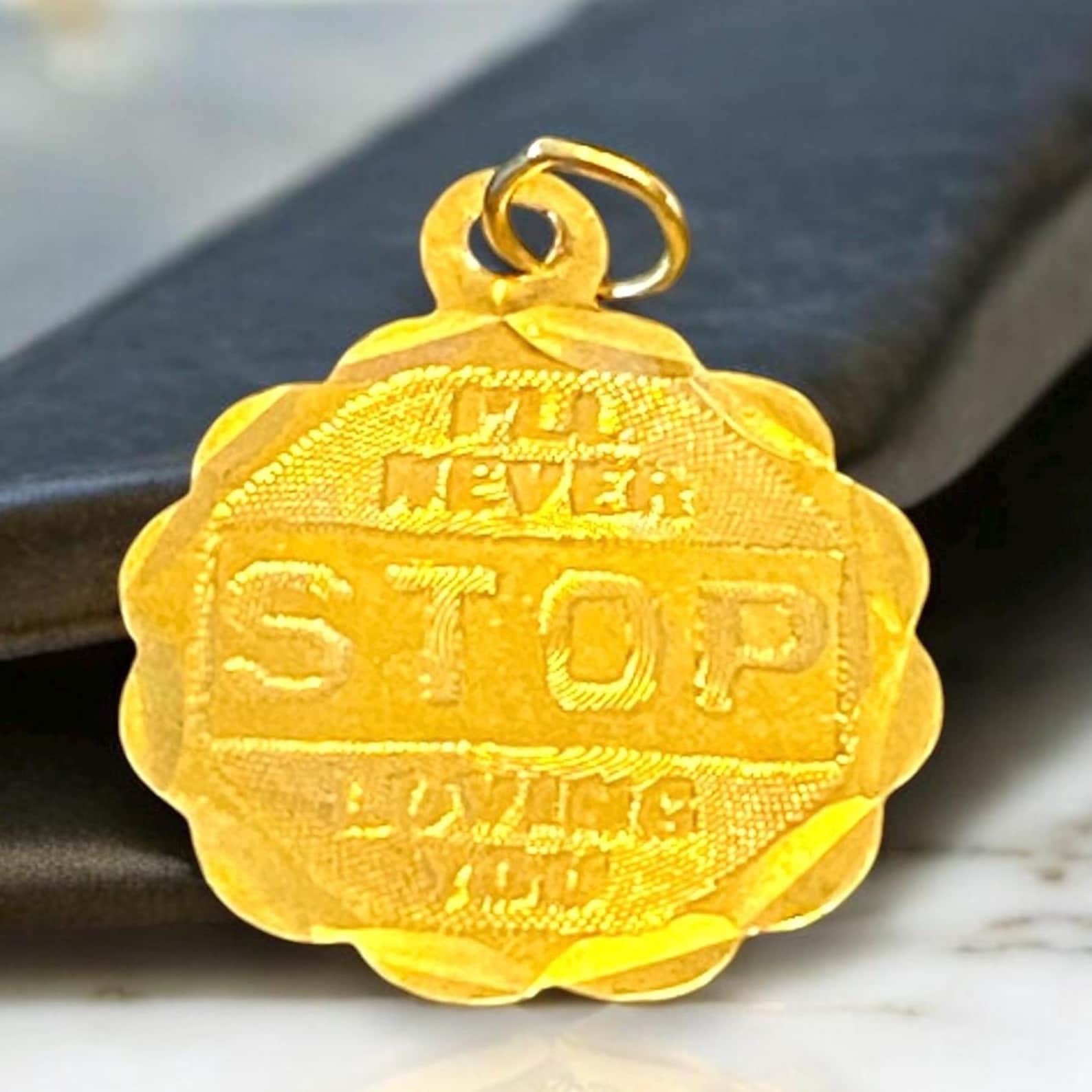 Vintage Estate Small 14k Yellow Gold Stop Sign I’ll Never Stop Loving ...