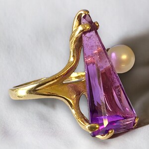 Vintage HUGE 14k Yellow Gold Triangle Cut Amethyst MOD Statement Ring ...