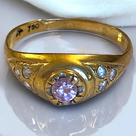 BEAUTIFUL Estate 18K 750 Yellow Gold Pink Gemstone St… - Gem