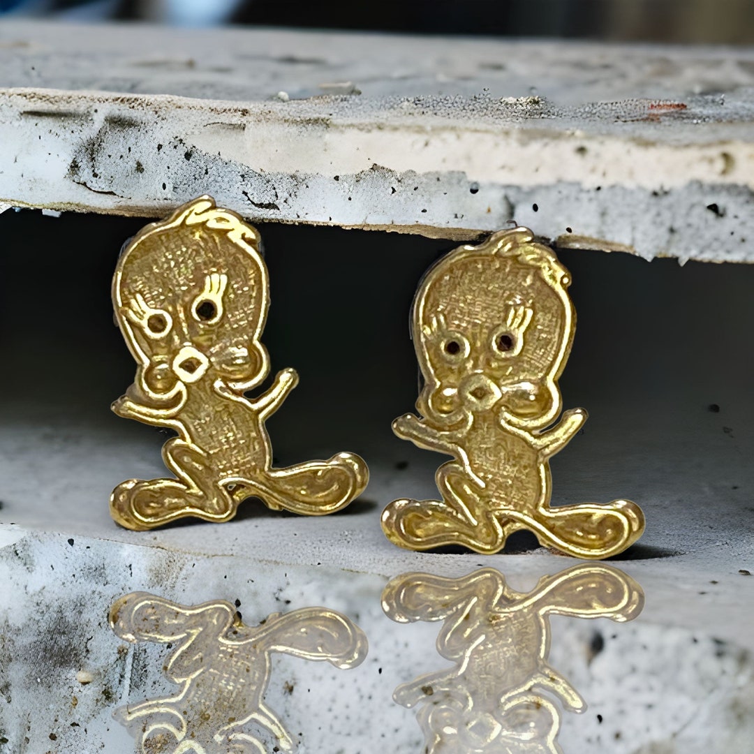 Vintage 14K Yellow Gold TWEETY Bird Pierced Stud Earrings - Etsy