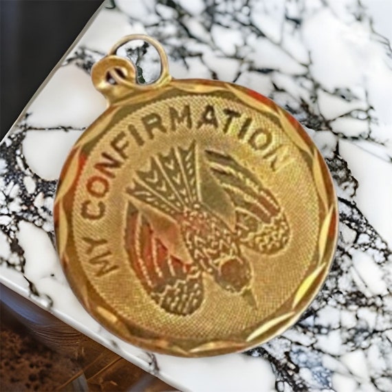 VINTAGE 14K Yellow Gold CONFIRMATION Medal Religious … - Gem