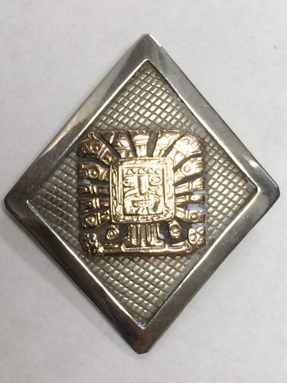 VINTAGE Large 18K Gold and Sterling Silver Pin Brooch - Gem