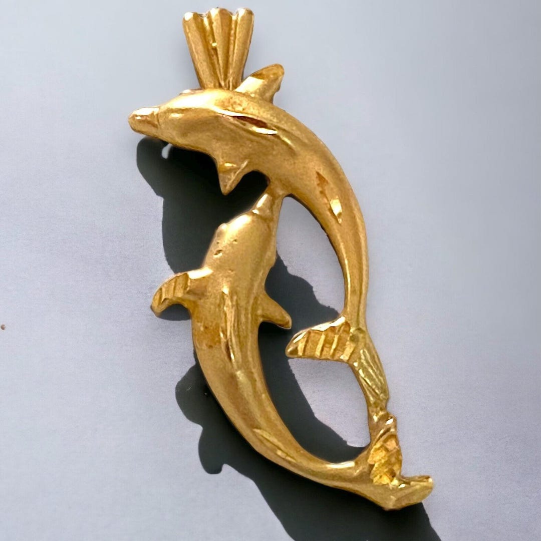 VINTAGE 14K Yellow Gold Double Dolphins Charm Pendant - Etsy