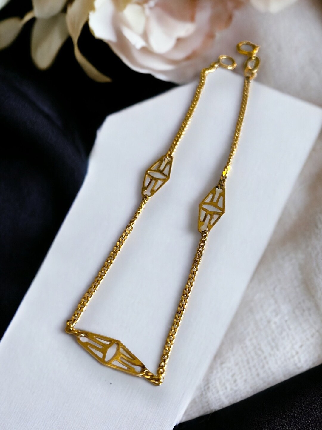 Vintage Estate 14k Italian Gold 6.75” Filigree Station Chain Bracelet ...