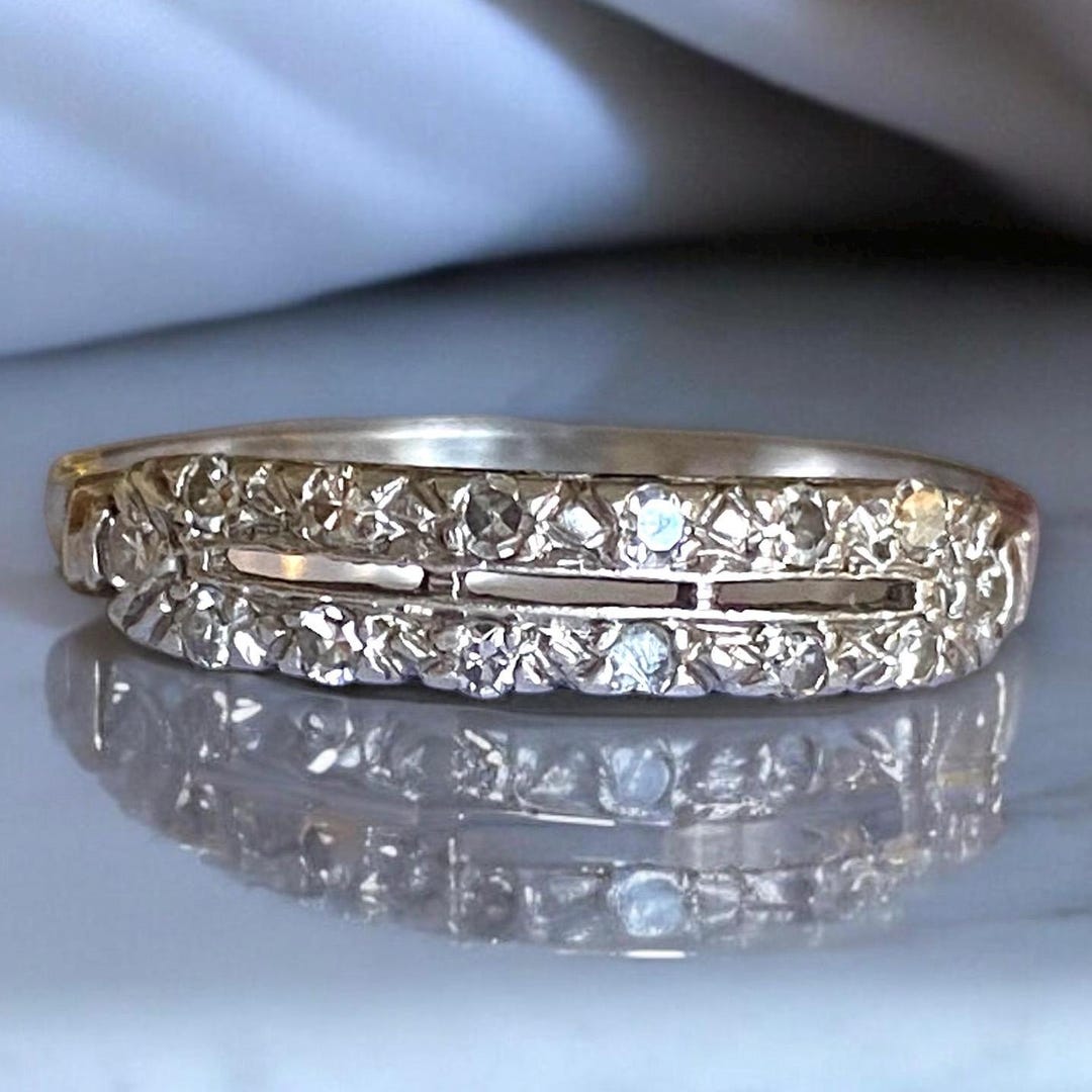 Gorgeous Estate Vintage 900 Platinum Round Cut DIAMOND Band Ring Size 9 ...
