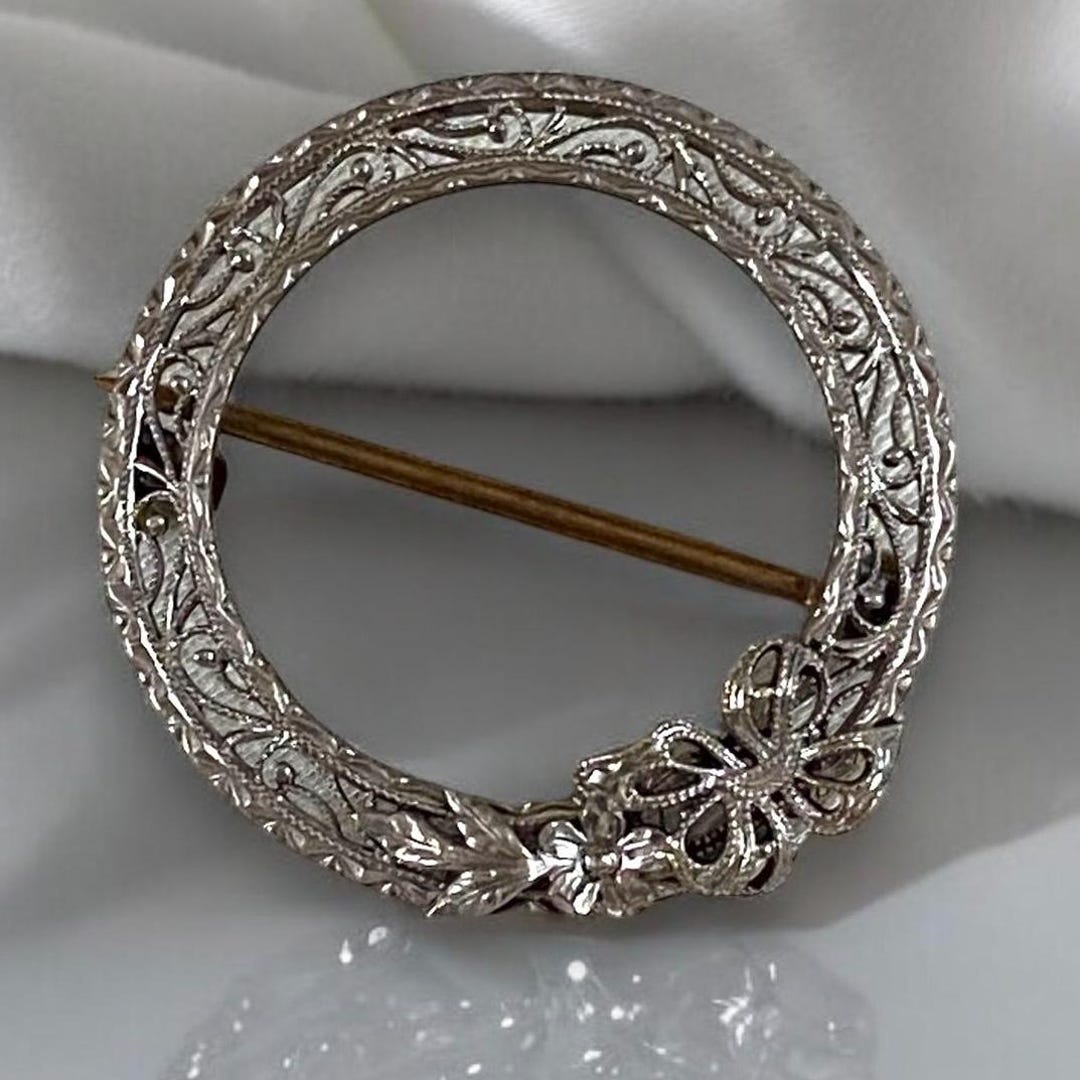 Antique Art Deco's 14k White Gold Wreath Pin Brooch Pendant Gorgeous ...