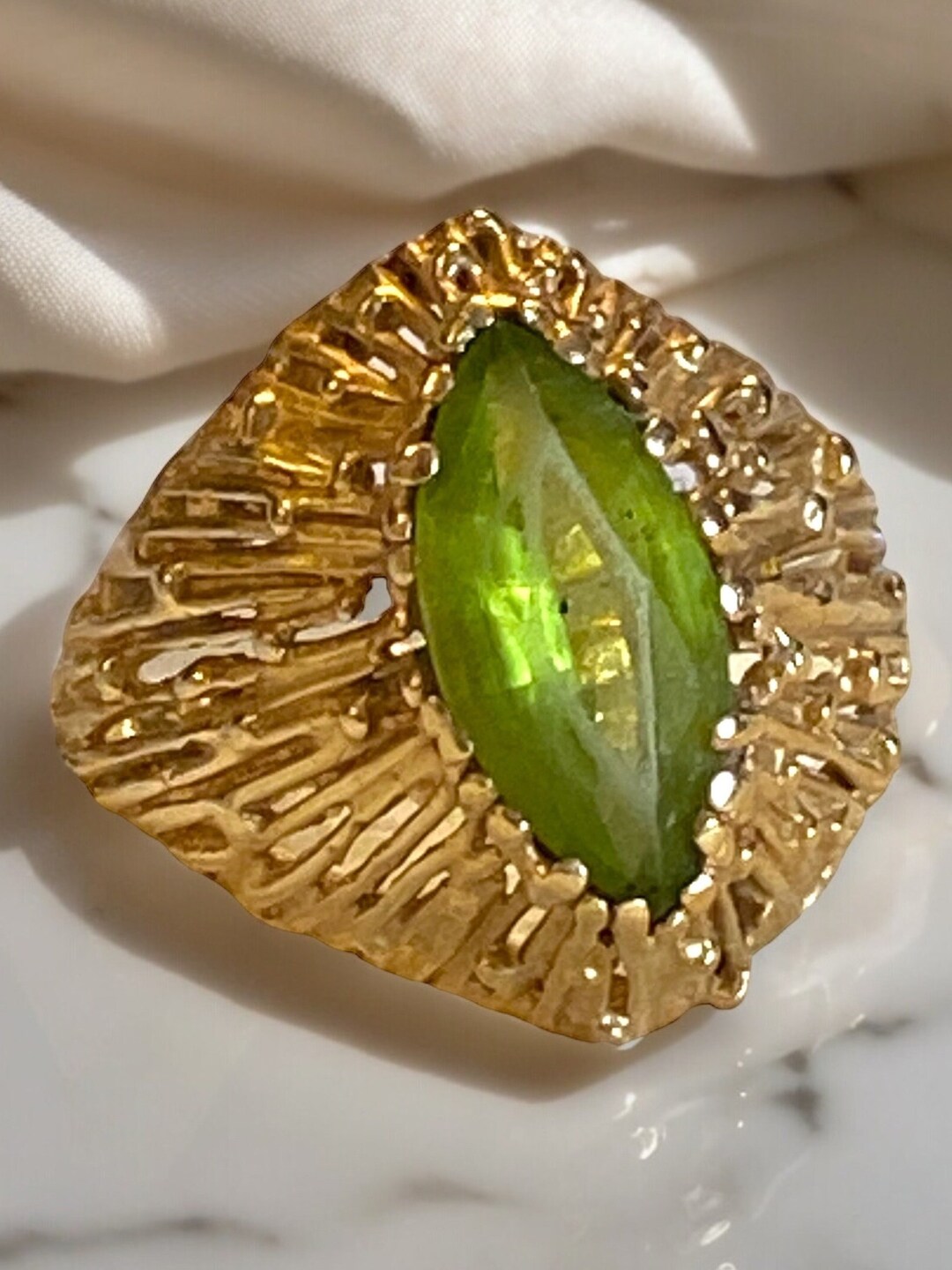 Spectacular Estate Custom 14K Yellow Gold 1.50 CTW Marquis Peridot Ring ...