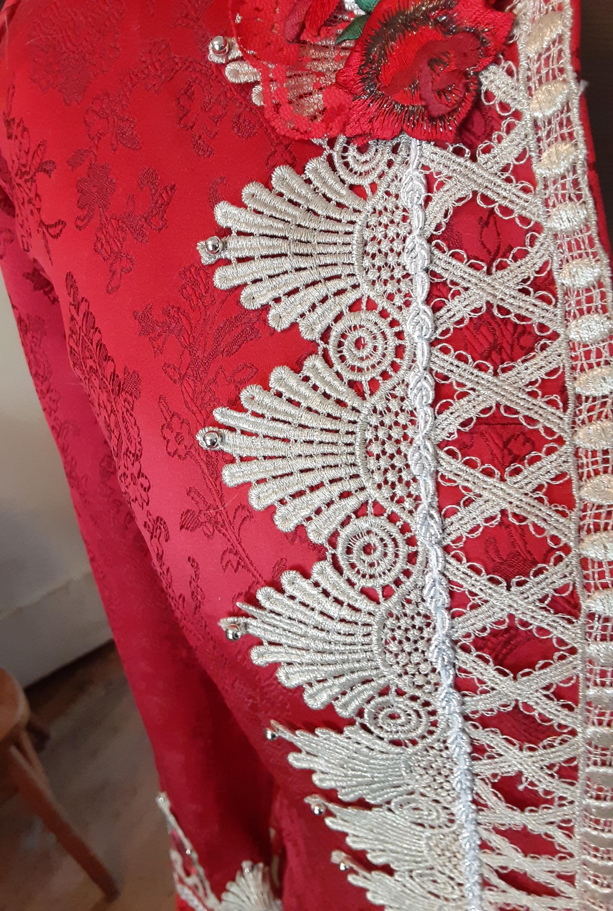 Upcycled Red Pirate Coat With Roses & Silver Trim - Renaissance Costume ...