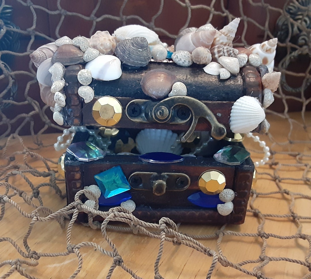 Small Wooden Sea Shell & Jewel Embellished Pirate Treasure Chest - Etsy