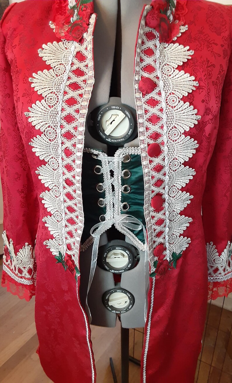 Upcycled Red Pirate Coat With Roses & Silver Trim - Renaissance Costume ...