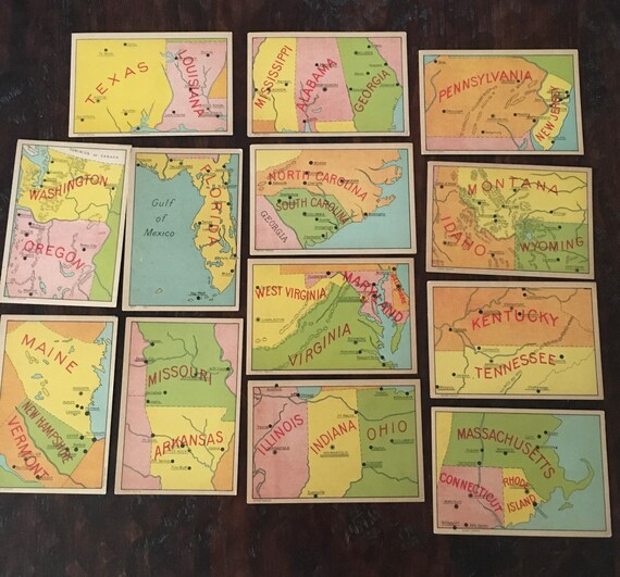 Vintage United States Map Flash Cards Set of 12 - Etsy