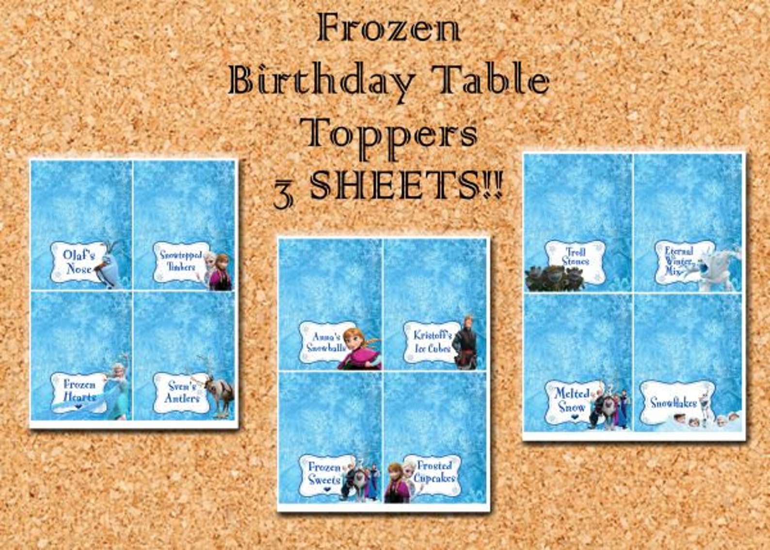 INSTANT DOWNLOAD Frozen Food Tent Table Cards Birthday Party Digital ...