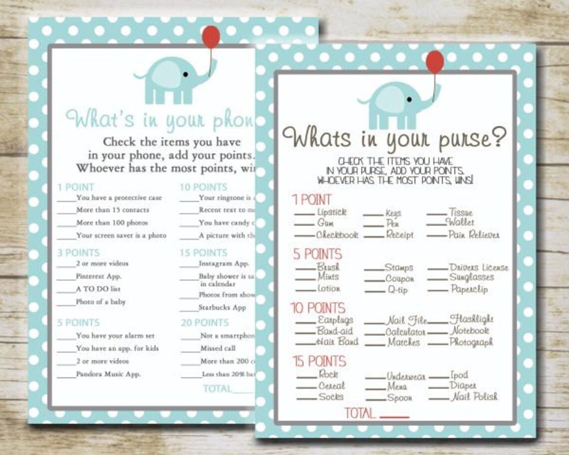 Blue Elephant Baby Shower Games Package, Six Printable Games, Price is ...