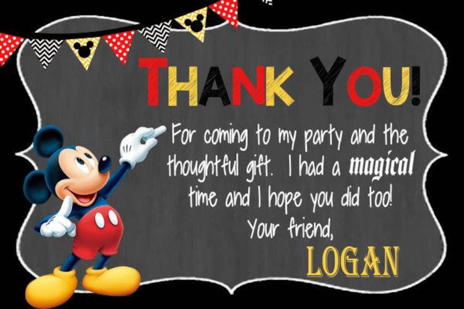 MICKEY MOUSE Thank You Card Mickey Birthday Party Thank You - Etsy