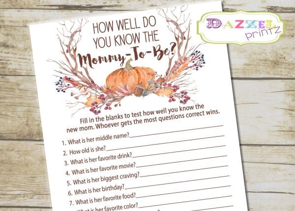 Lil Pumpkin Baby Shower Game, How Well Do You Know Mommy to Be, Pumpkin ...