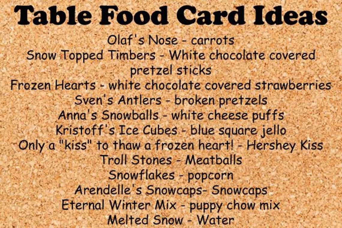 Frozen Food Cards Frozen Tent Cards Frozen Table Cards - Etsy