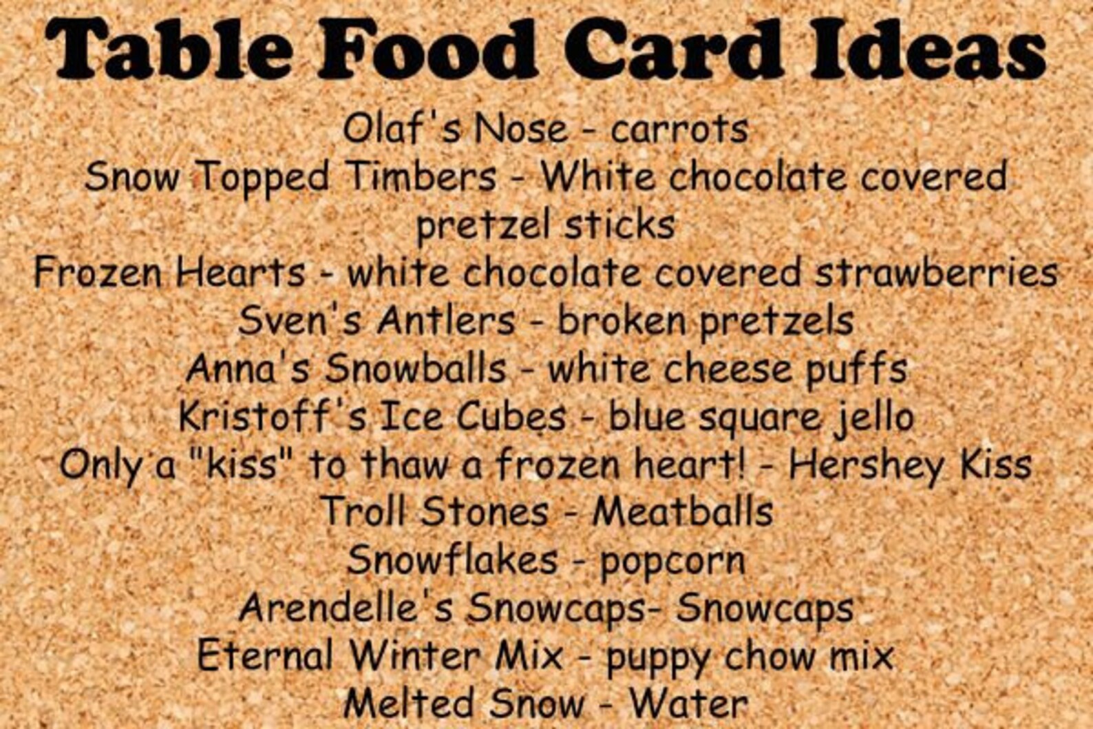 Frozen Food Cards Frozen Tent Cards Frozen Table Cards - Etsy