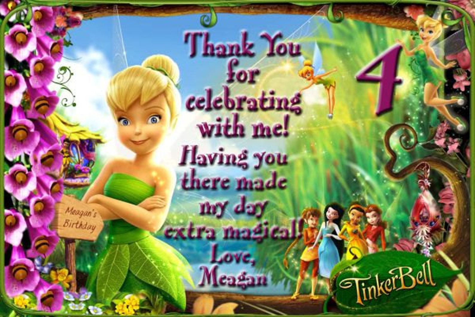 Tinkerbell Birthday Thank You Card - You Print - Digital - Etsy