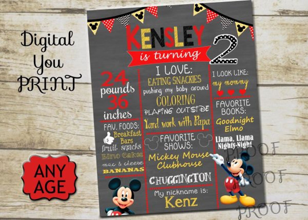 Mickey Mouse Chalkboard Sign, Birthday Chalkboard Sign,birthday Sign ...