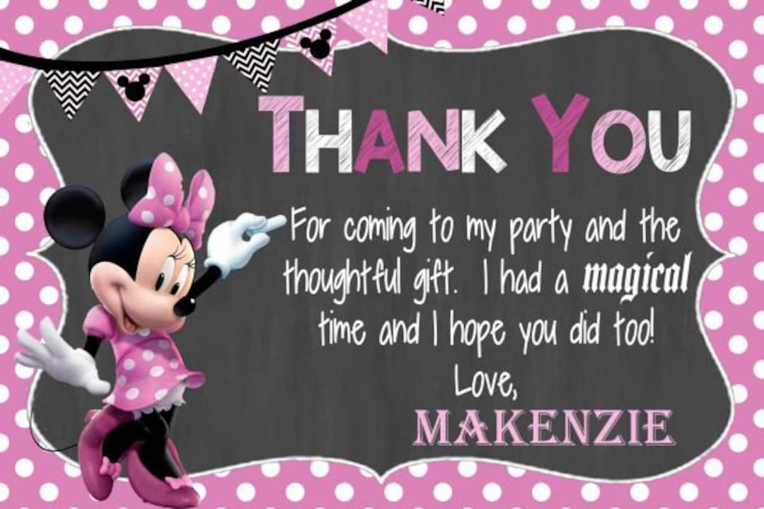 MINNIE MOUSE Thank You Card, Minnie Thank You, Minnie Birthday Card ...
