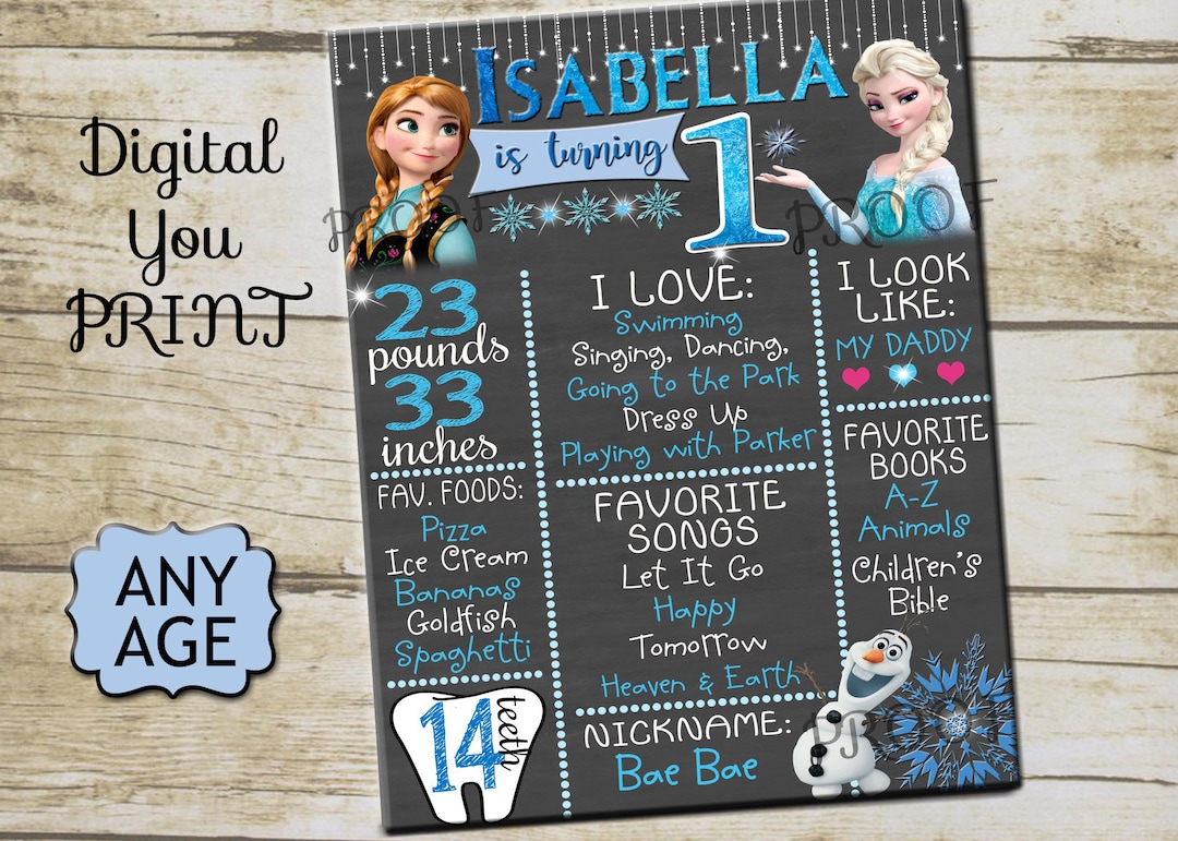 Frozen Chalkboard Sign, Elsa Anna and Olaf Birthday Chalkboard Sign ...