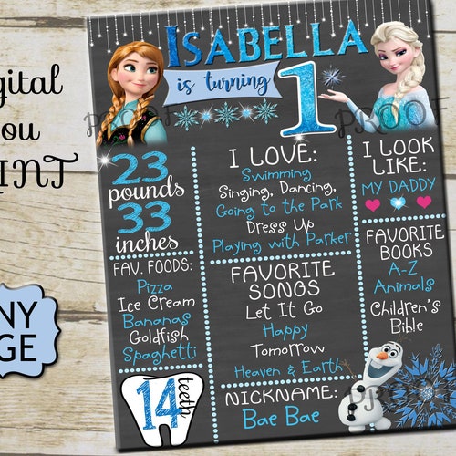 Printable Frozen First Birthday Chalkboard Sign Poster - Etsy