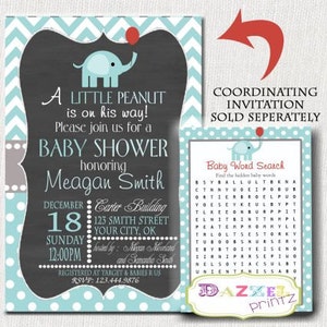 Elephant Baby Shower Word Search Game, Baby Boy Blue Shower Word Search ...