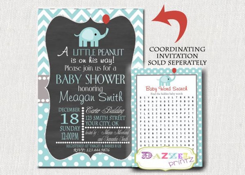 Elephant Baby Shower Word Search Game Baby Boy Blue Shower | Etsy