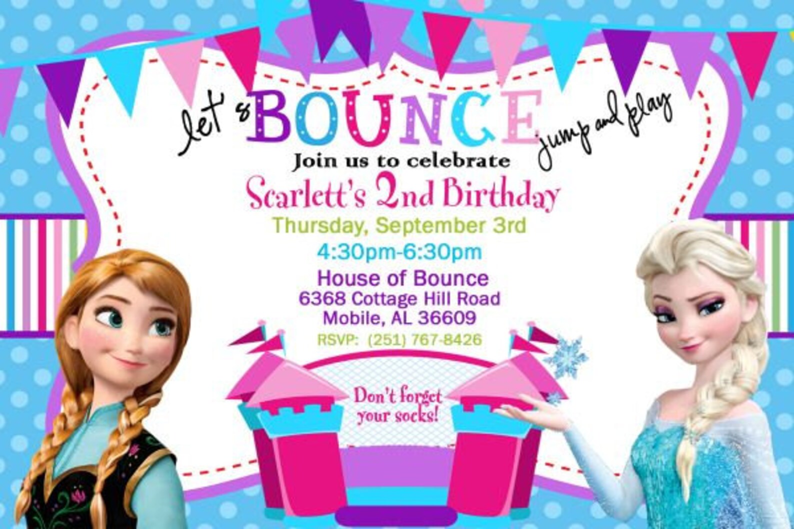 20 Disney Frozen Bounce House Invitation Elsa and Anna Birthday ...