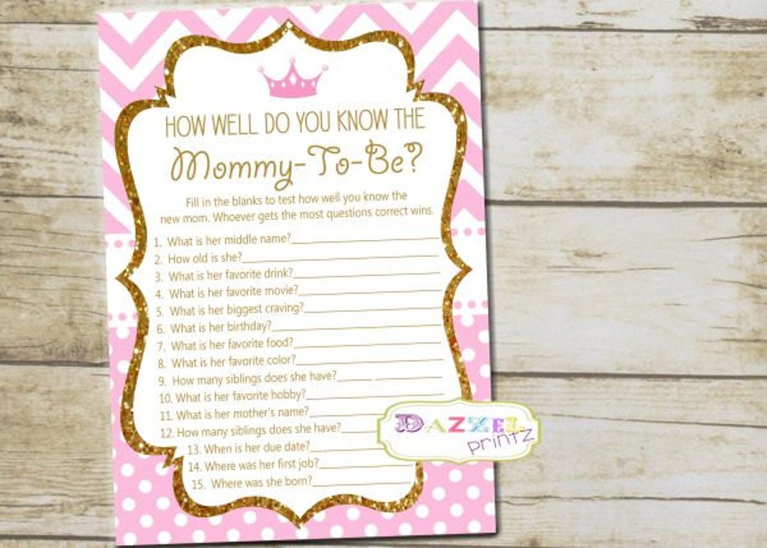 Gold and Pink Baby Shower Game, How Well Do You Know Mommy to Be, Girls ...