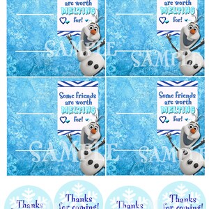 Olaf Frozen Popsicle Card, Olaf Party Thank You Gift Instant Download ...