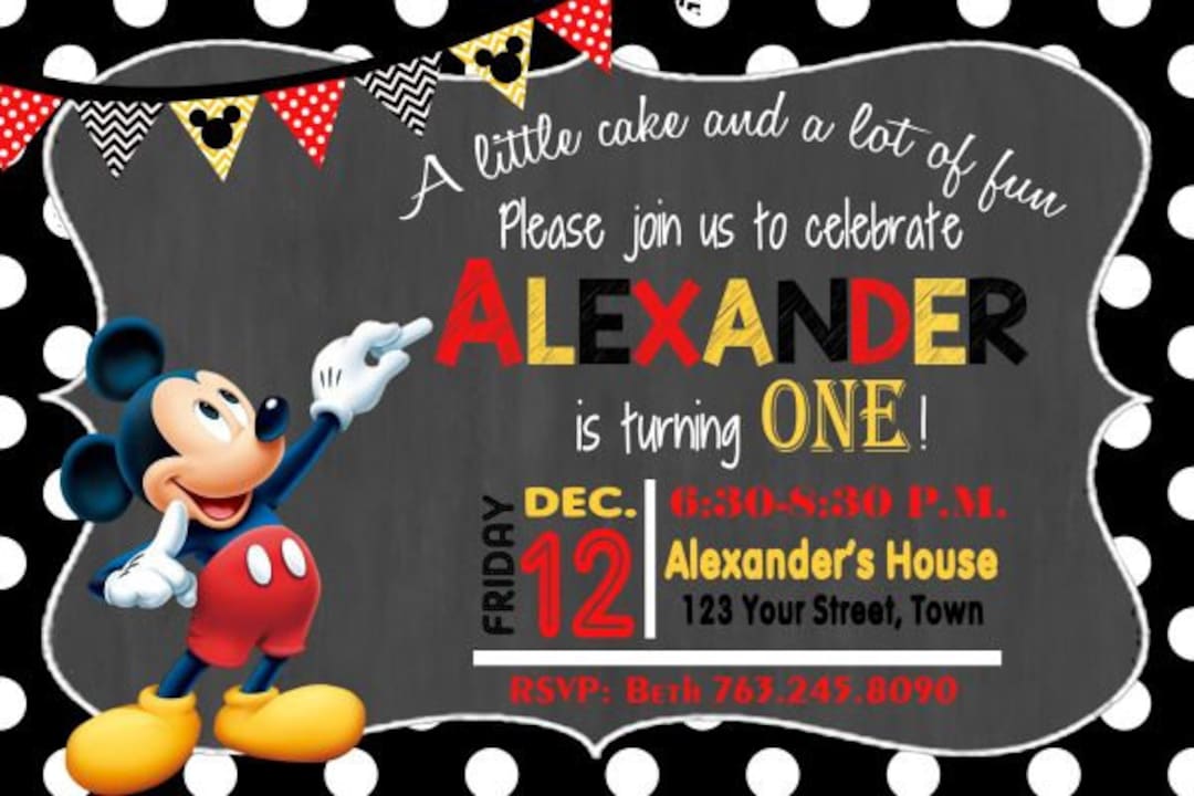 MICKEY MOUSE INVITATION, Mickey Birthday Card, Mickey Mouse Party ...
