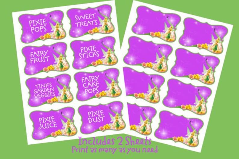 INSTANT DOWNLOAD Tinker Bell Labels Cards Birthday Party Food Labels ...