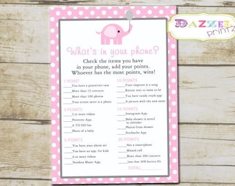 Girl Elephant Baby Shower Game, Whats in Your Phone Game, Pink Girl ...
