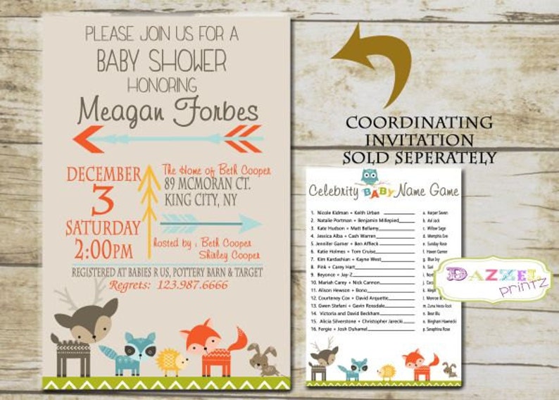 Woodland Animal Celebrity Baby Name Game Baby Shower Name the - Etsy
