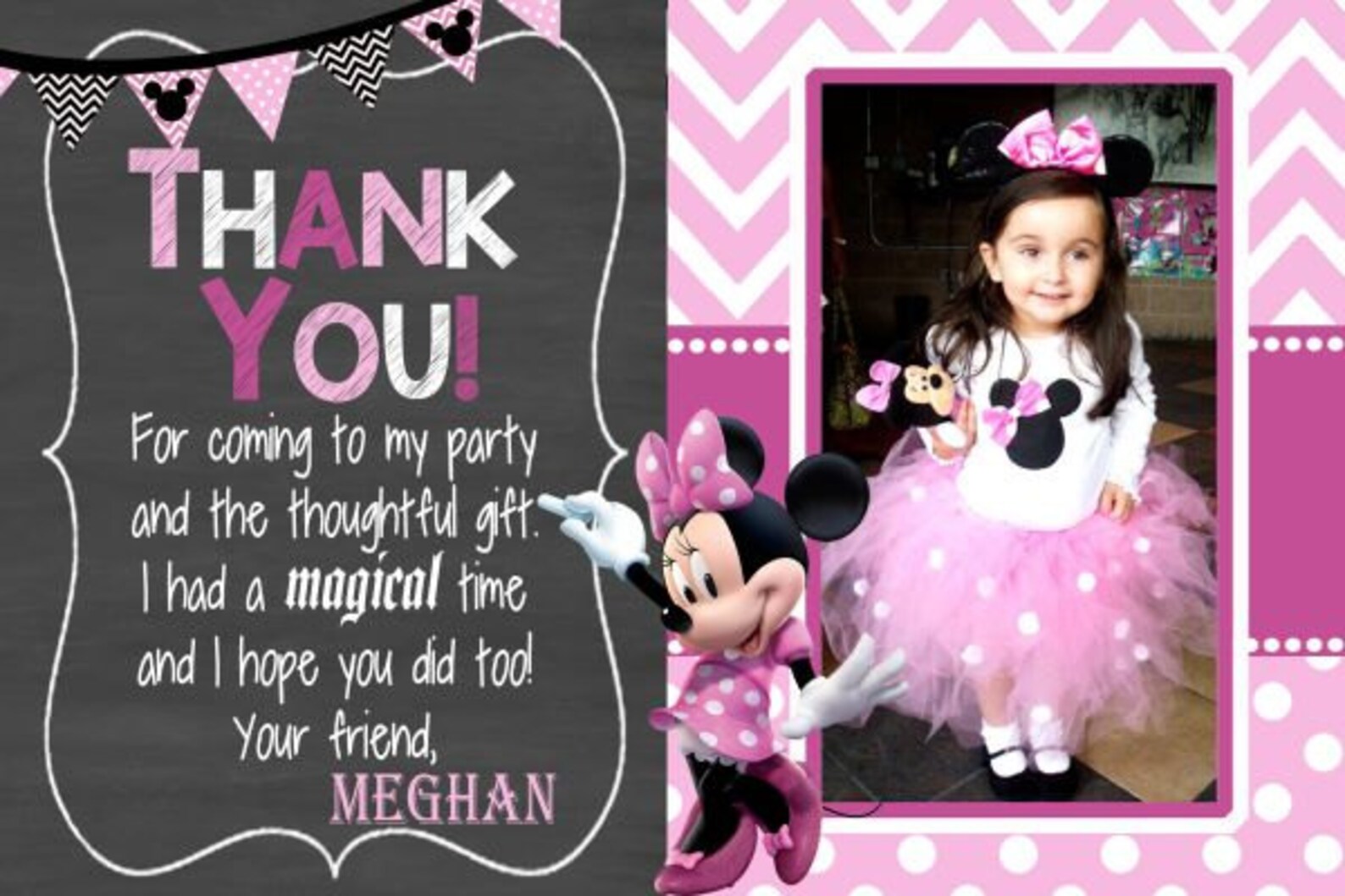 MINNIE MOUSE Thank You Card, Minnie Chalkboard Thank You Card, Minnie ...