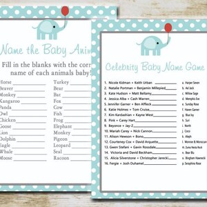 Blue Elephant Baby Shower Games Package, Six Printable Games, Price is ...