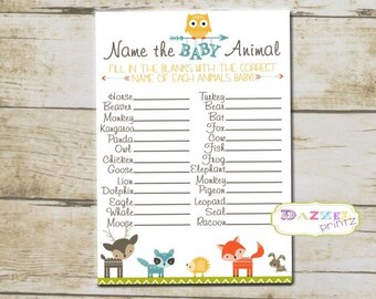 Elephant Baby Shower Name the Baby Animal, Baby Boy Blue Shower Name ...