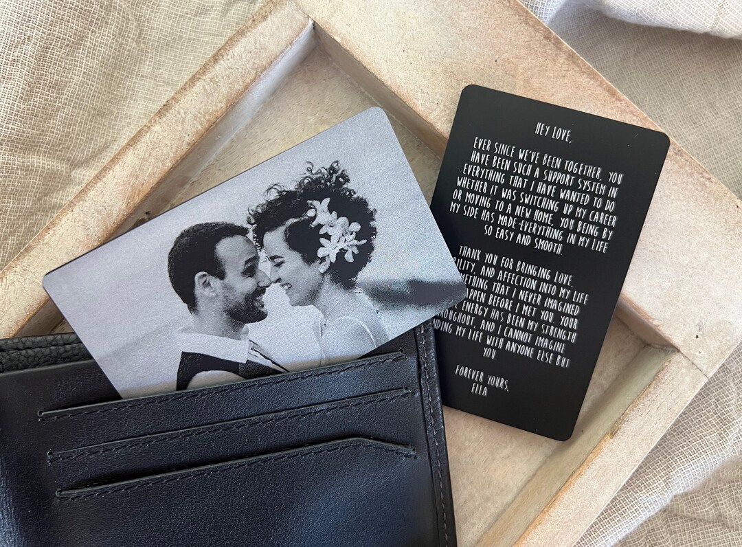Engraved Picture Metal Wallet Card Insert | Personalized Anniversary ...