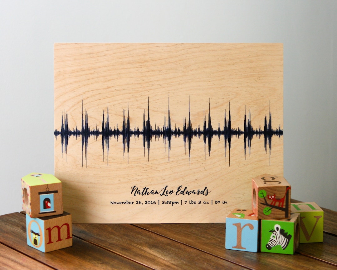 Custom Baby Heartbeat Soundwave Art: Personalized Birch Wood Nursery ...