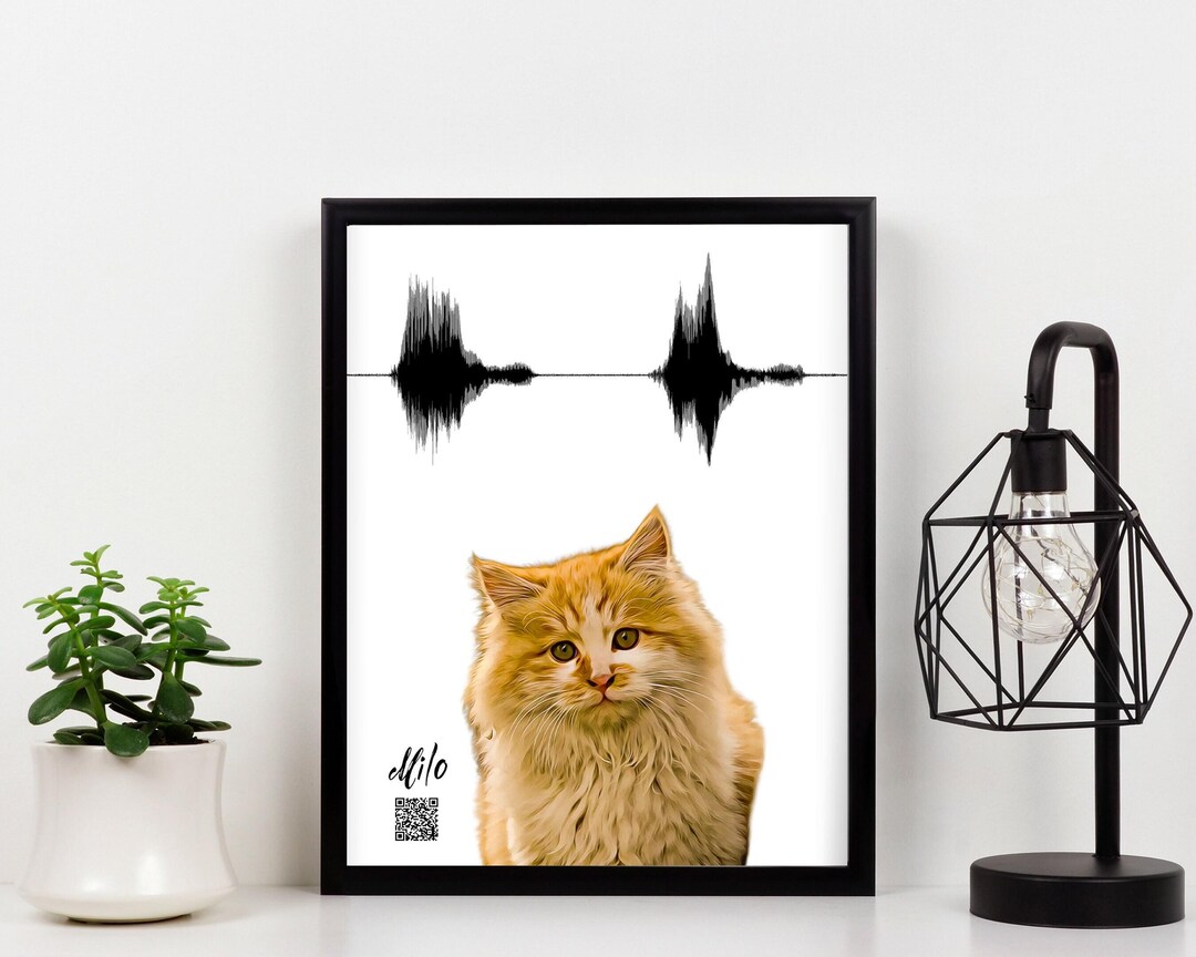 Custom Cat Portrait With Soundwave QR Code: Pet Memorial Gift - Etsy