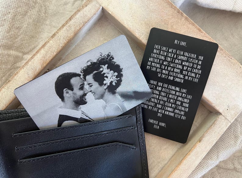 Engraved Picture Metal Wallet Card Insert Gift for Him | Personalized ...