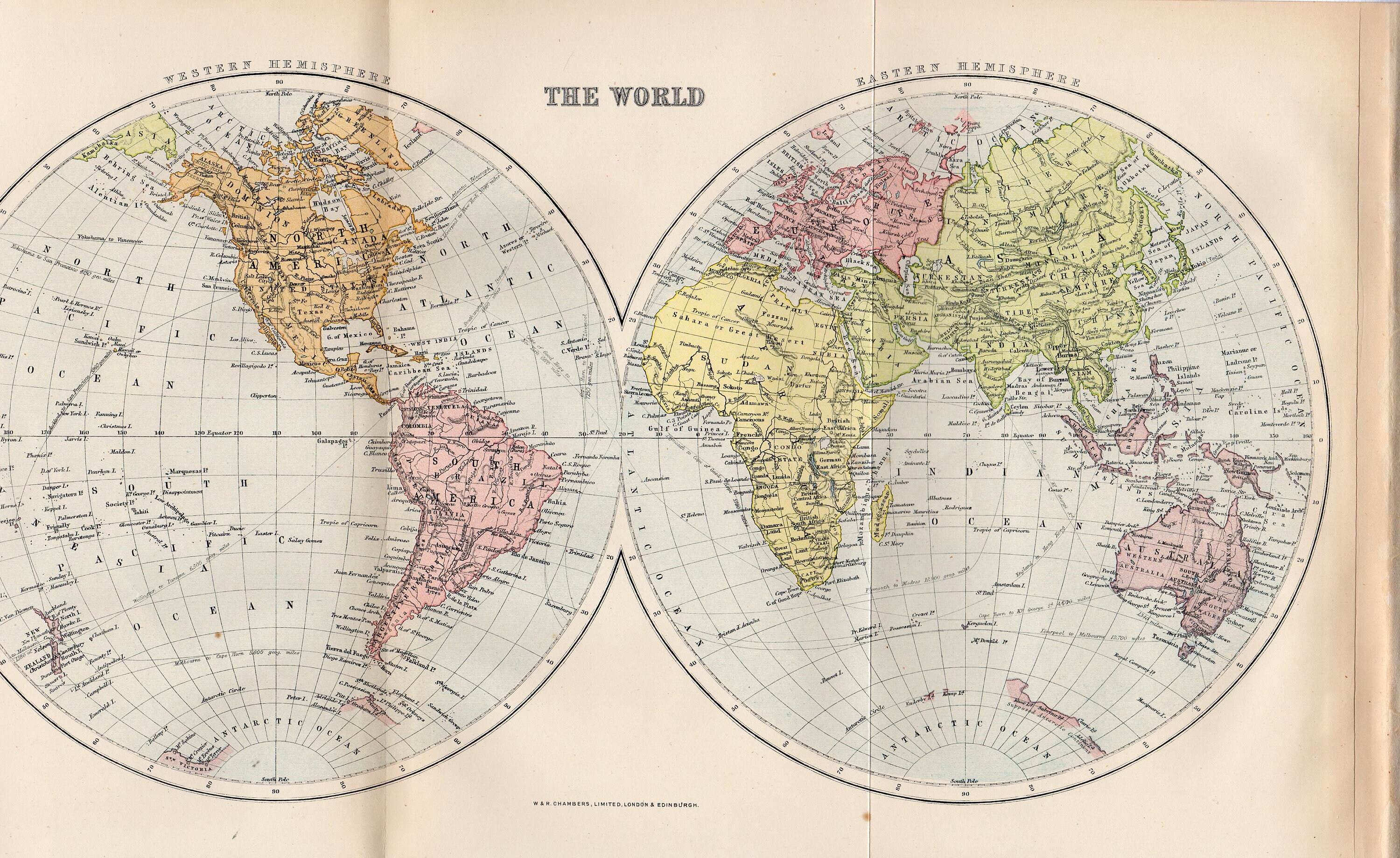 ORIGINAL ANTIQUE Large Map of the World, 1908 - 115 Years Old - Atlas ...